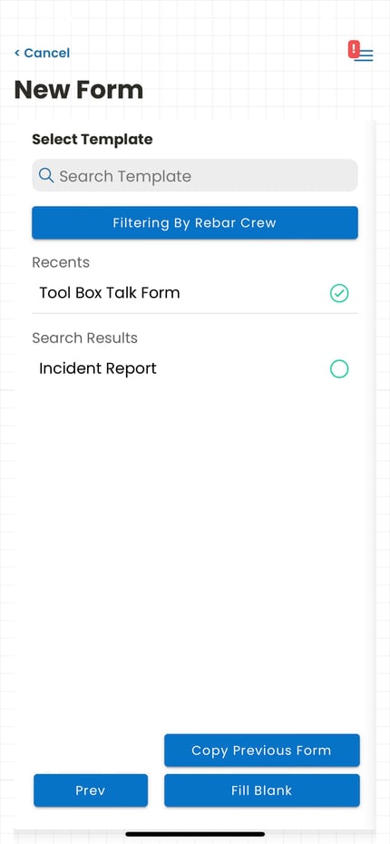 How do I copy a previous form? (Mobile)