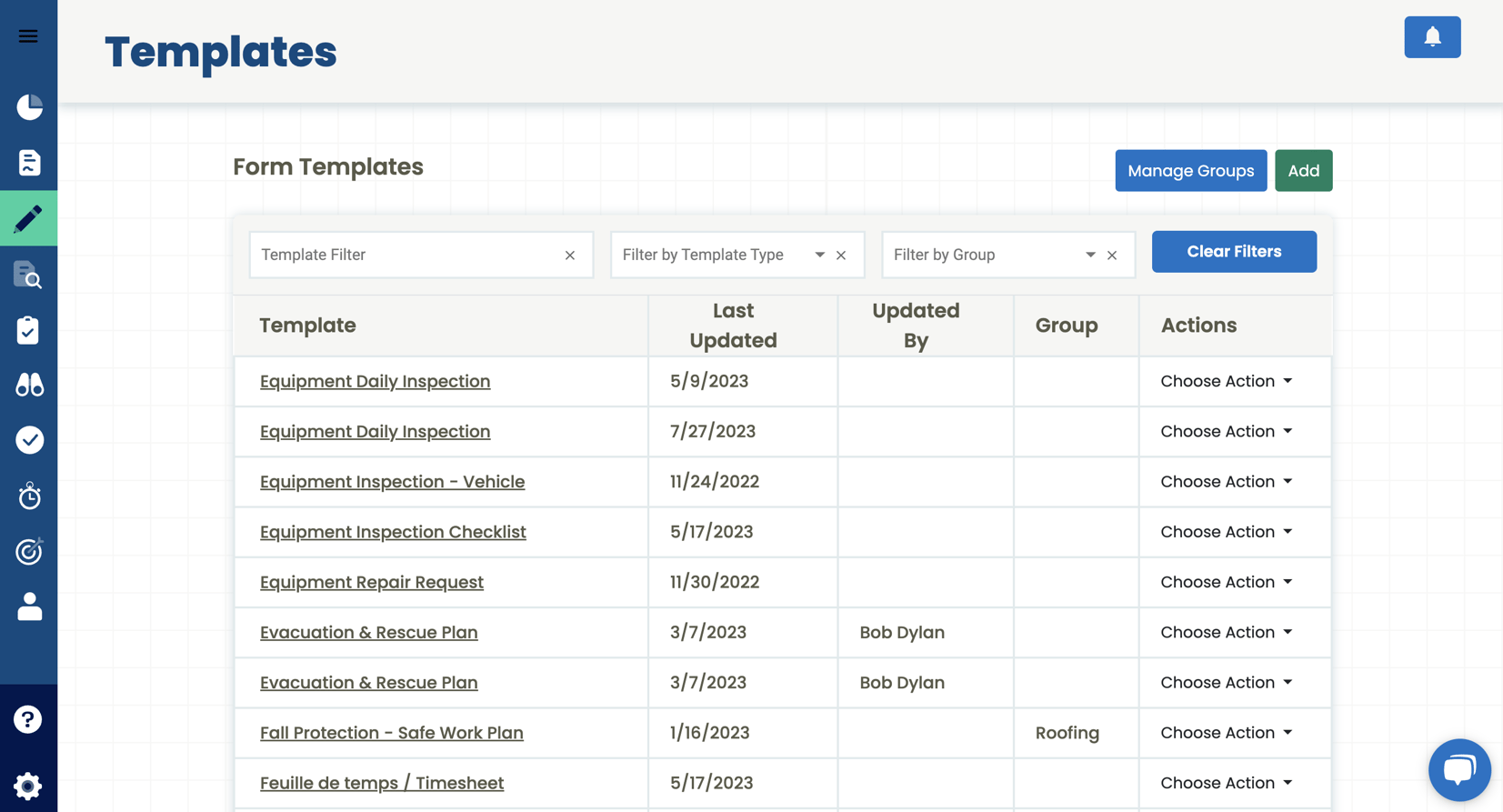 How do I quickly find a template?