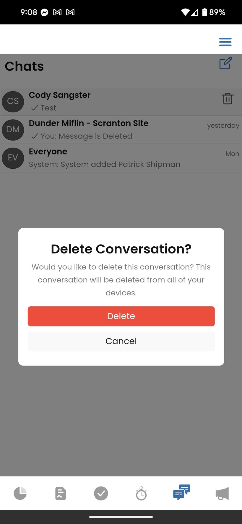 How can I Delete or Leave a chat on Mobile?