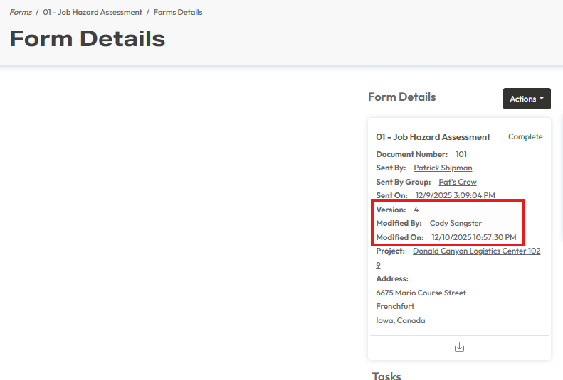 How can I see who last updated a form and when?
