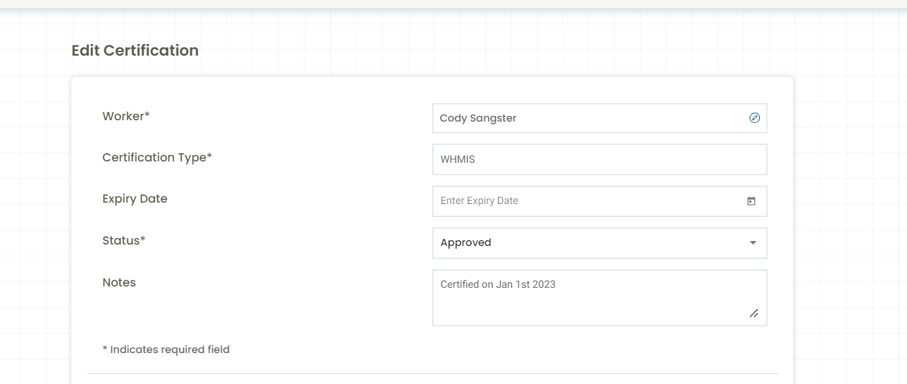 How do I add additional information to a workers Certification?
