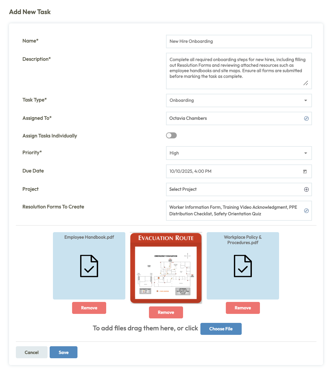 Workflow: Using Task Resolution Forms for Onboarding