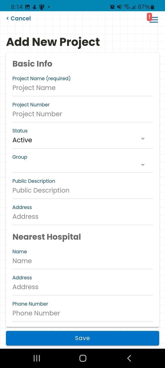 How do I create a new Project on the app?