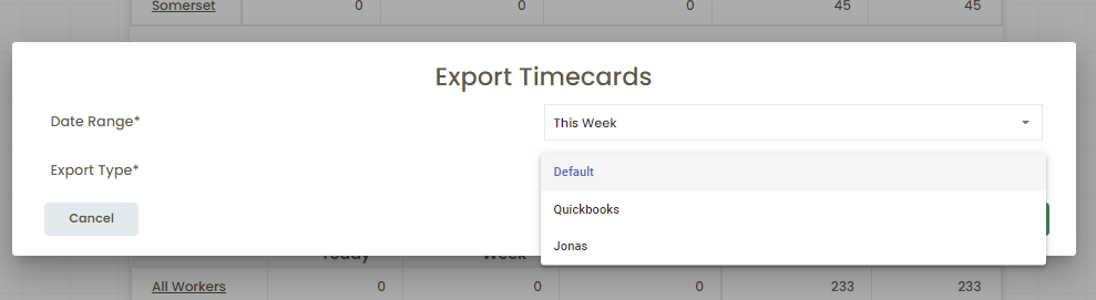I use Jonas Software how do I export my Time Cards?